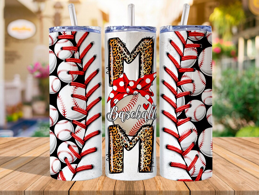20oz Baseball Mama Tumbler Wrap, Baseball Leopard Messy Bun Mom PNG ...