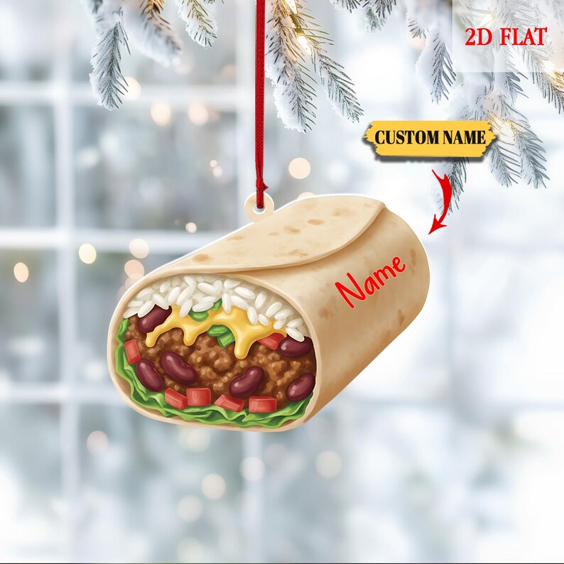 Personalized Burrito Wrap Christmas Ornament | Funny Food Lover Gift ...