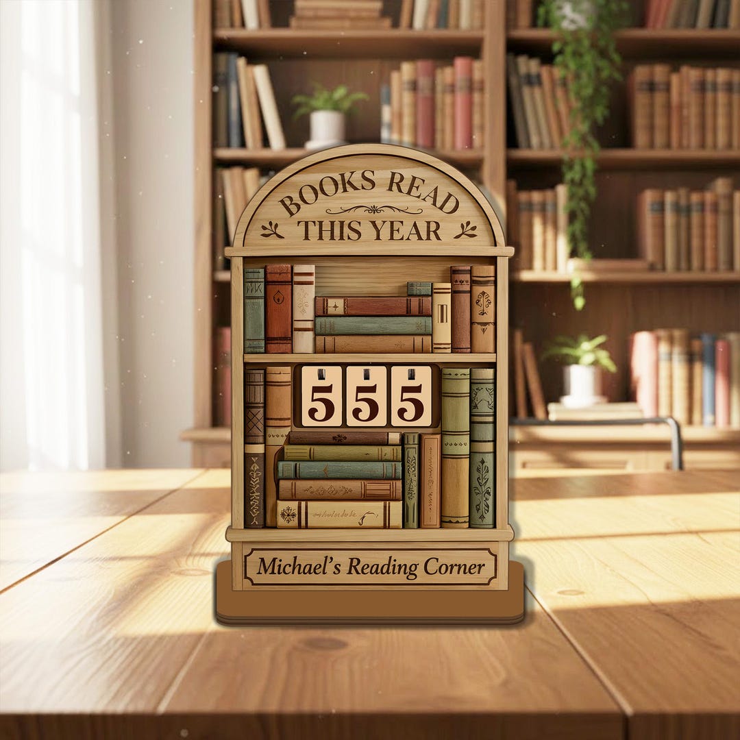 Custom Bookshelf Reading Tracker, Personalized Wooden Book Counter Sign ...