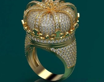 3.00 Ct Men's Customized King Crown Ring Iced Out Crown Ring Hip Hop ...