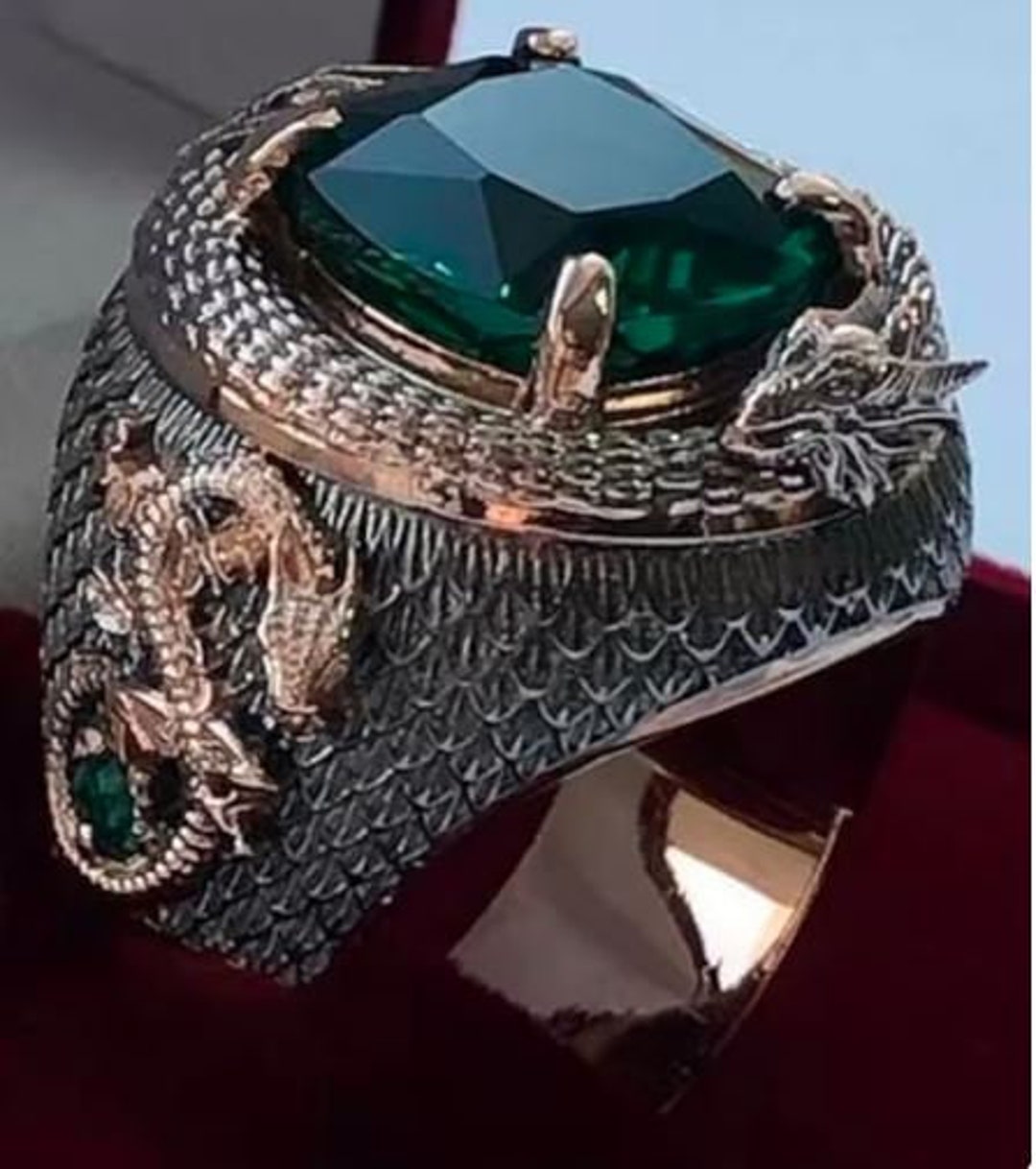 Mans Silver Dragon Ring Dragon Face Diamond Ring 925 Sterling Silver ...