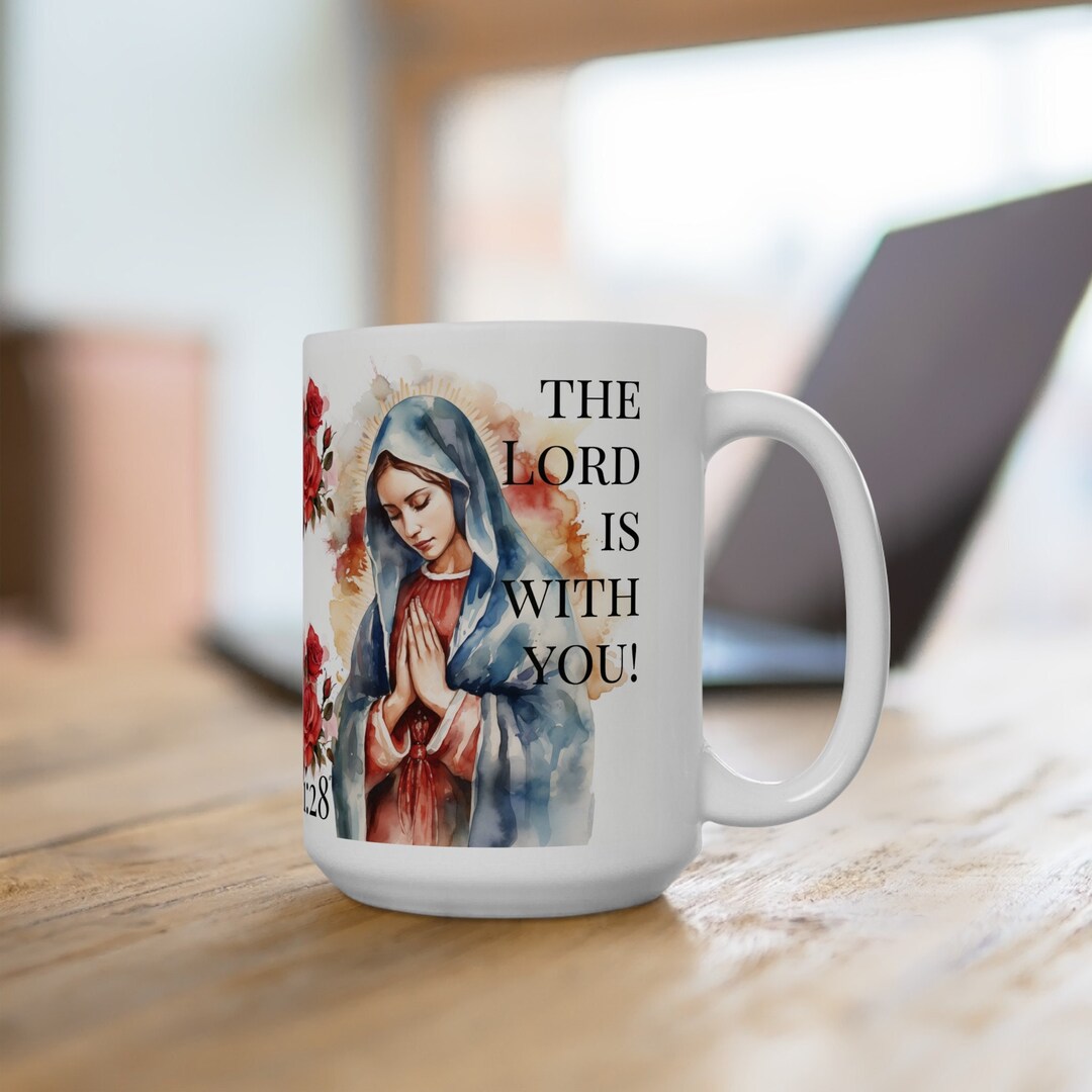 Virgin Mary Flower Mug Bible Verse Full of Grace Catholic Mug ...