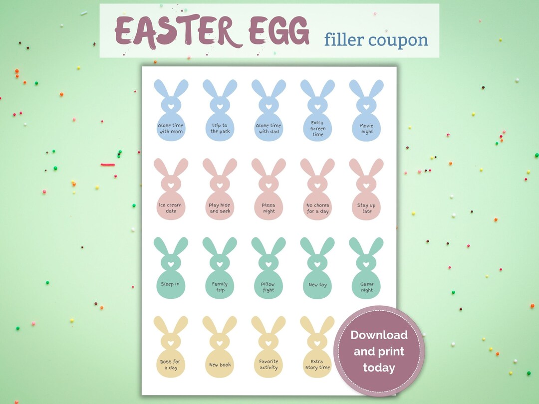 Printable Easter Tokens, Easter Bunny Coupons for Boys or Girls, Easter ...