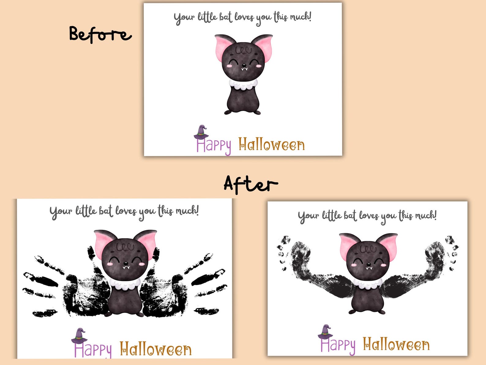 DIY Halloween Bat Handprint and Footprint Craft | Printable Kids Art ...