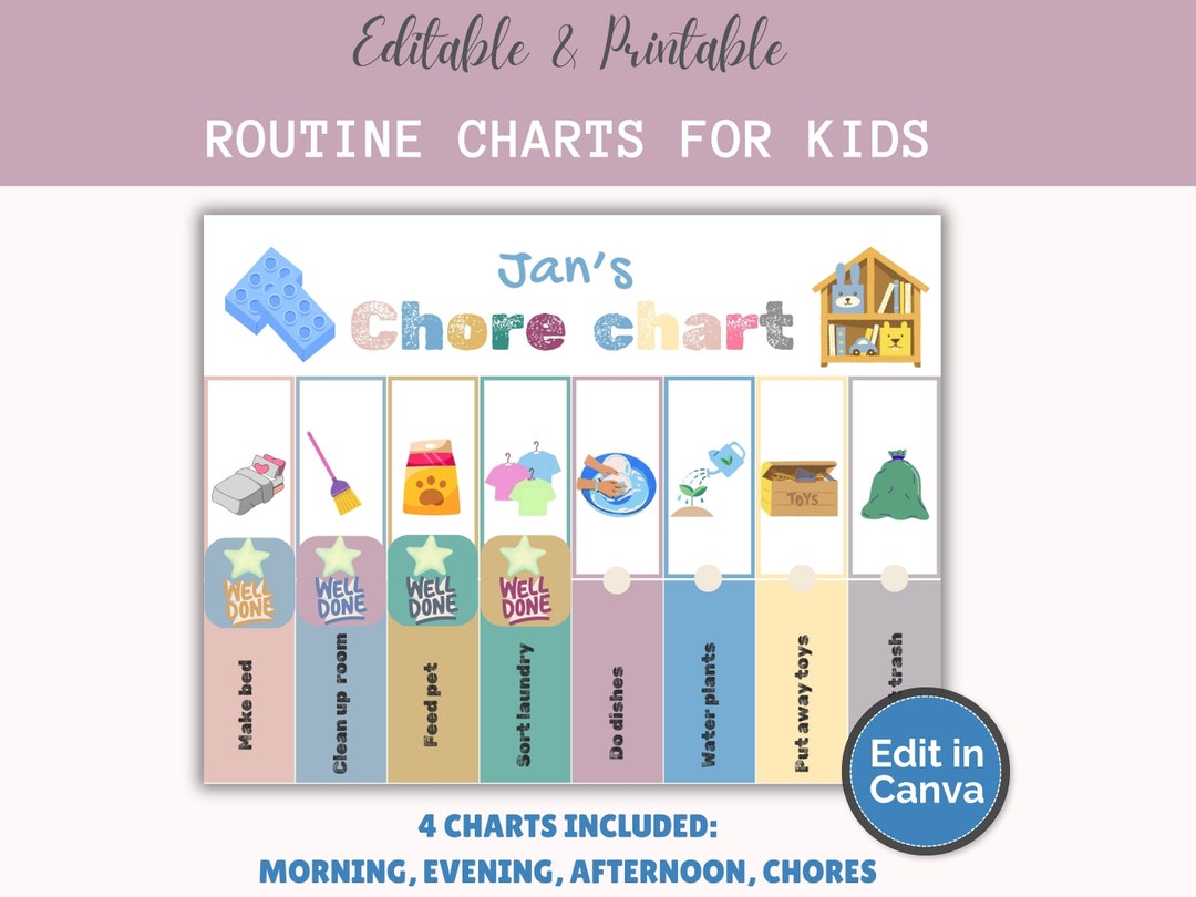 Kid's Chore Chart - Editable Routine Chart for Morning, Afternoon ...