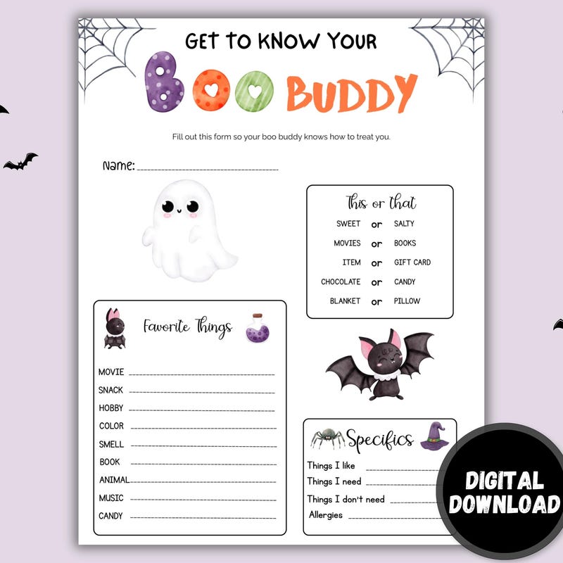 Boo Buddies Questionnaire - Etsy