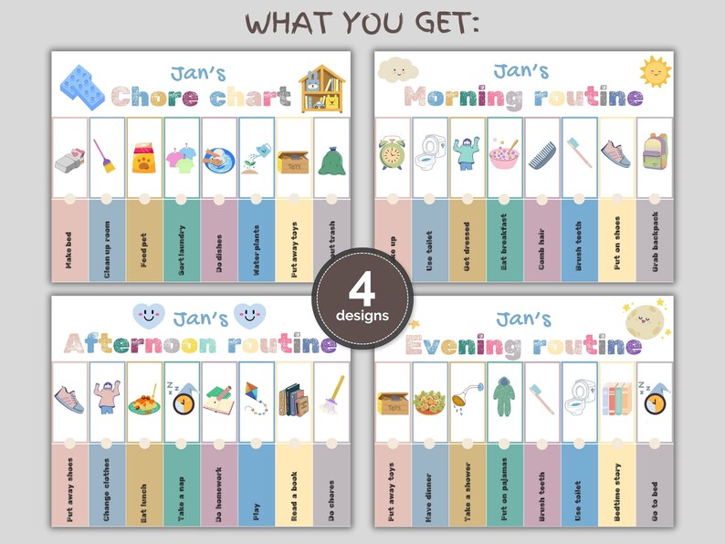 Kid's Chore Chart - Editable Routine Chart for Morning, Afternoon ...