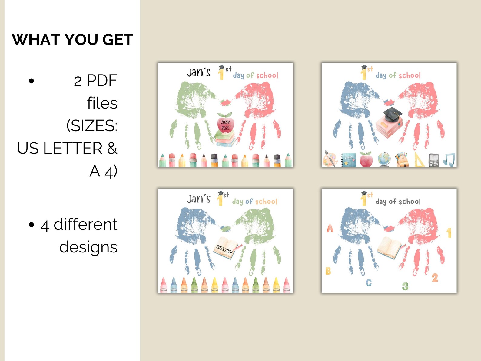 Back to School Handprint Art Bundle, First Day of School Handprint ...