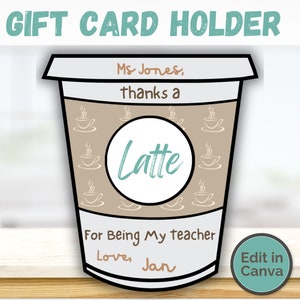Gift Card Holder Coffee Mug Printable for Teacher Thank You Coffee ...