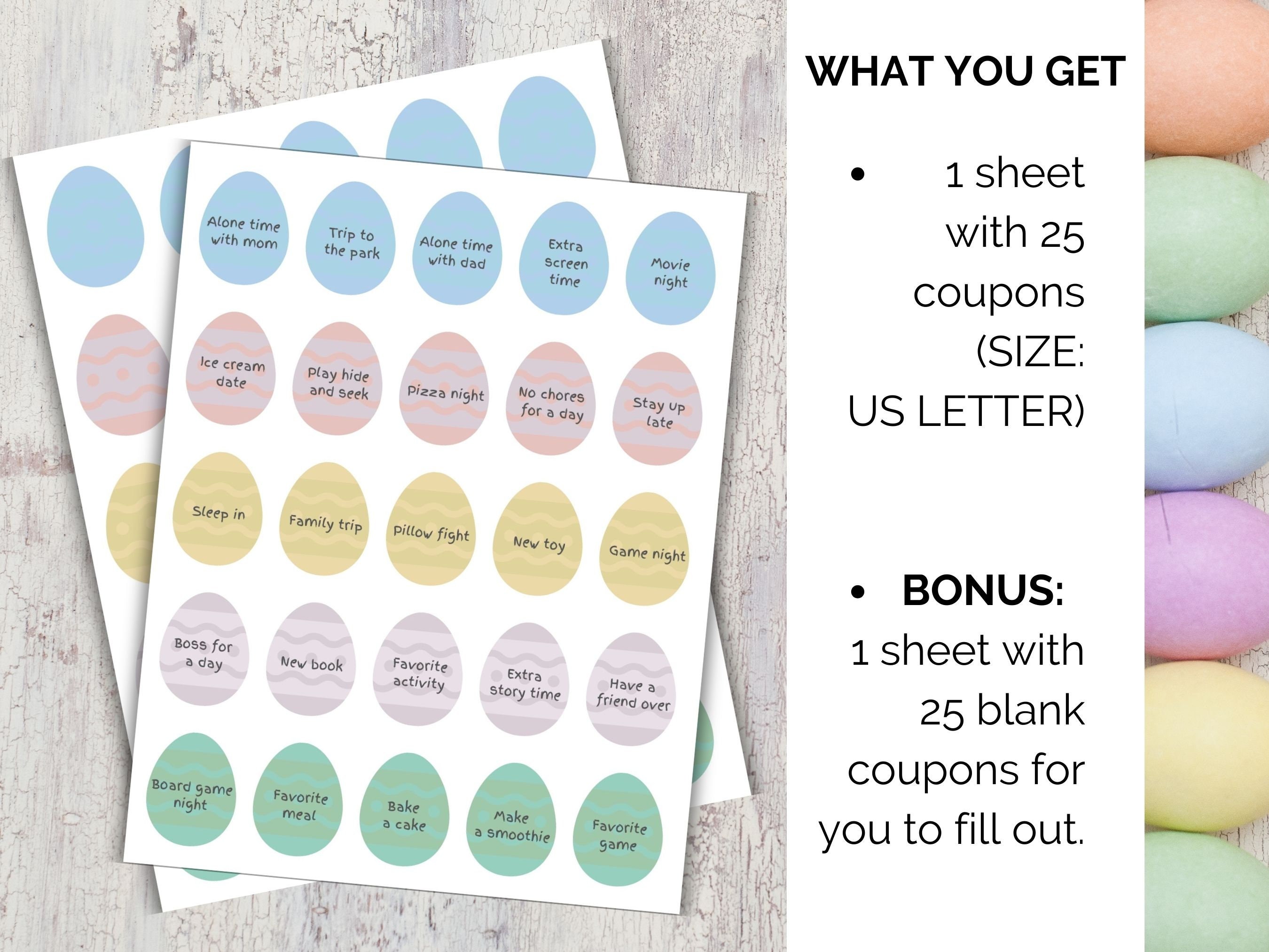 Printable Egg Tokens, Easter Egg Coupons for Kids, Easter Coupon ...