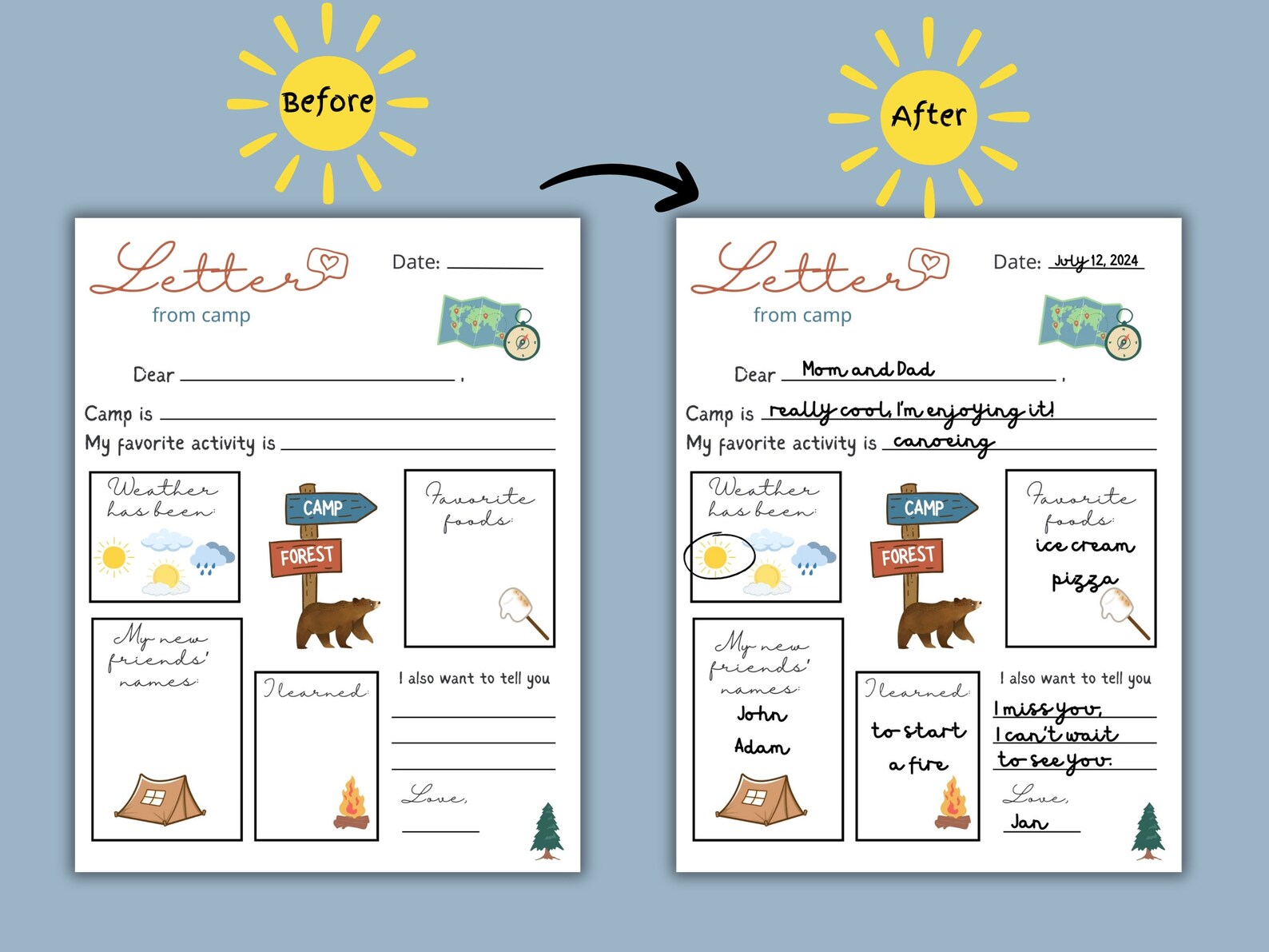 Summer Camp Letter Printable: Kids Activity (PDF Download) - Etsy