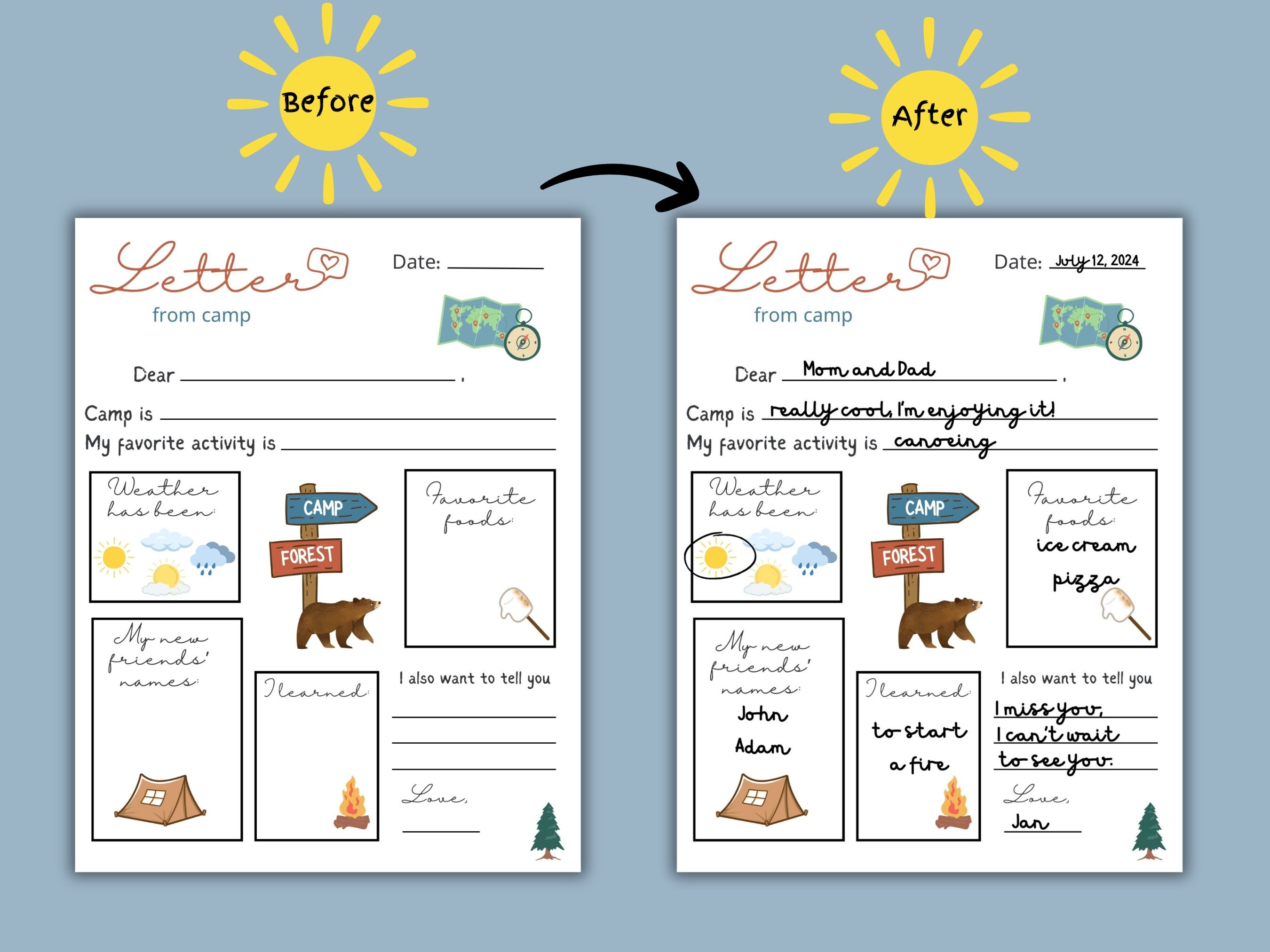 Summer Camp Letter Printable: Kids Activity (PDF Download) - Etsy