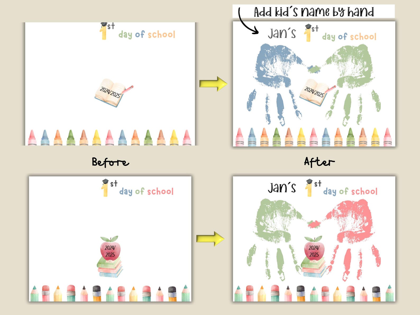 Back to School Handprint Art Bundle, First Day of School Handprint ...