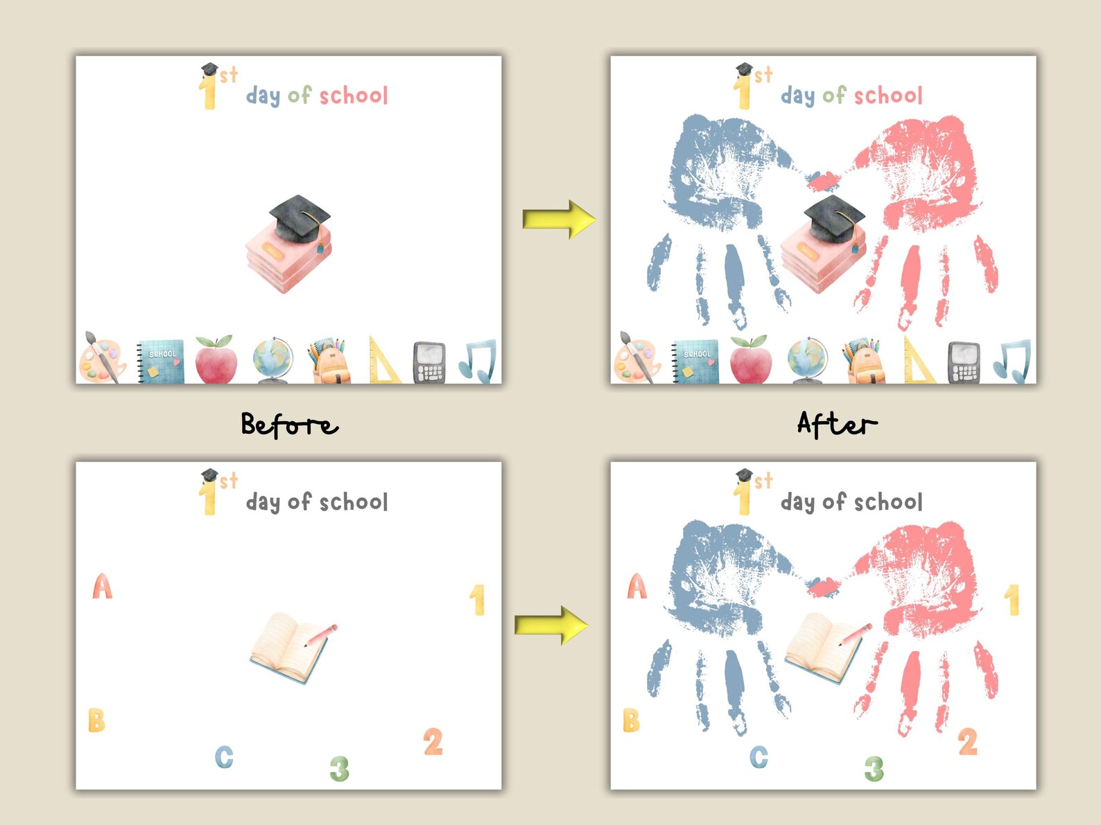 Back to School Handprint Art Bundle, First Day of School Handprint ...