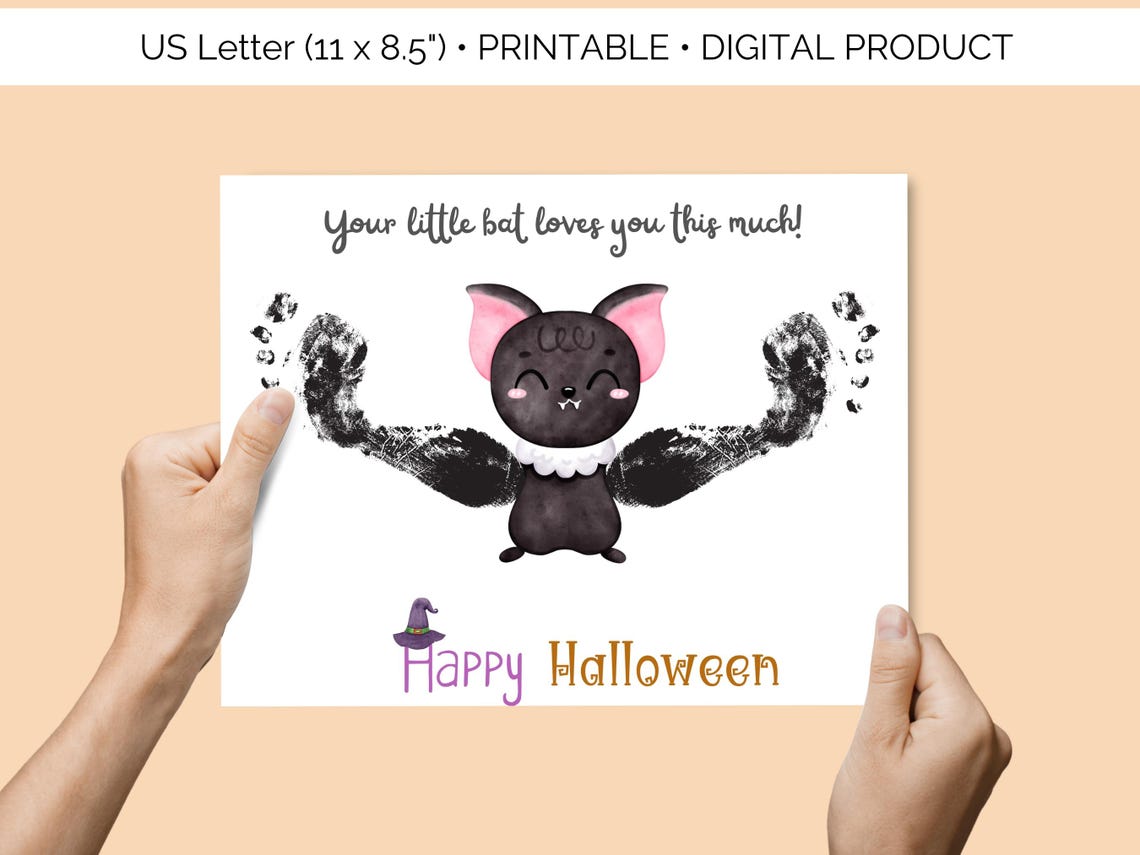 DIY Halloween Bat Handprint and Footprint Craft | Printable Kids Art ...