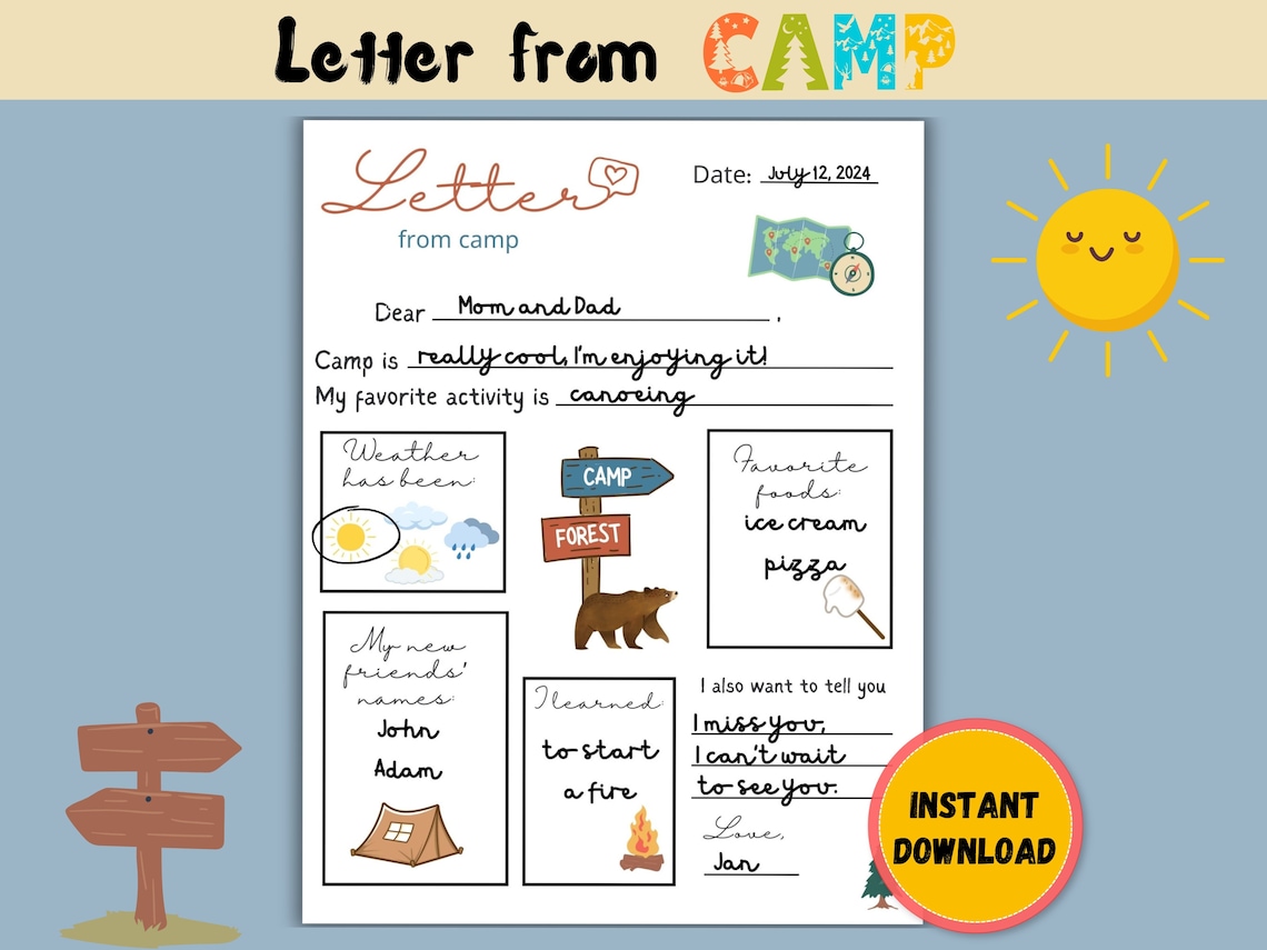 Summer Camp Letter Printable: Kids Activity (PDF Download) - Etsy