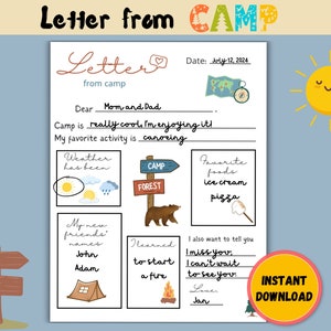 Summer Camp Letter Printable: Kids Activity (PDF Download) - Etsy