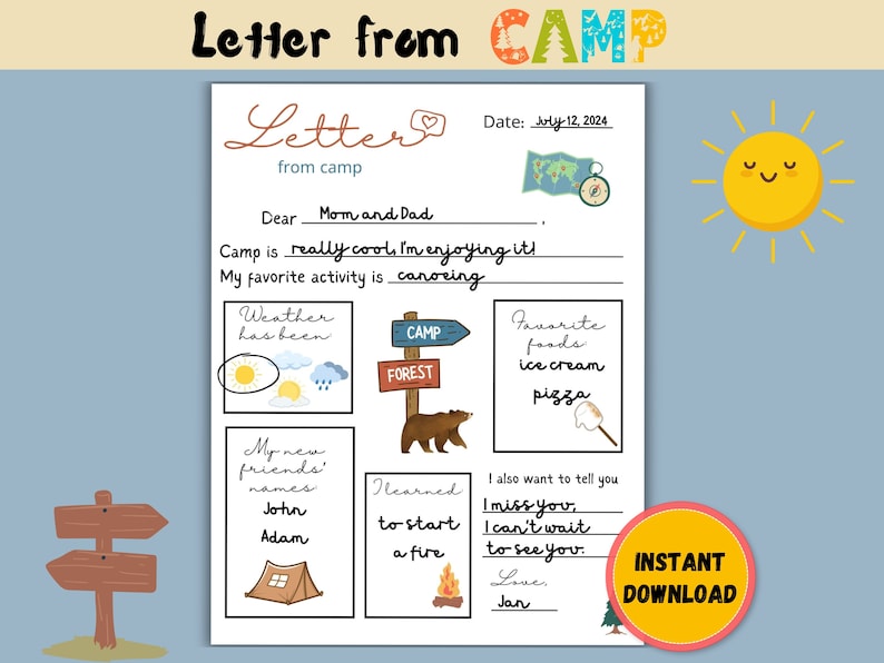 Summer Camp Letter Printable: Kids Activity (PDF Download) - Etsy
