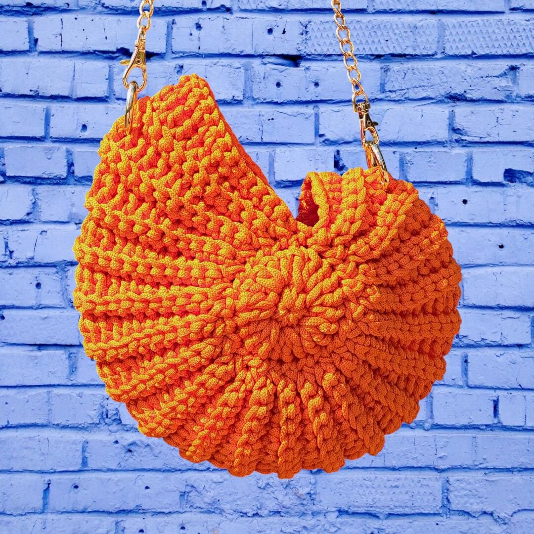 Orange Bag Shell Ammonite Fossil Crochet Basket Handwoven Custom Bag ...
