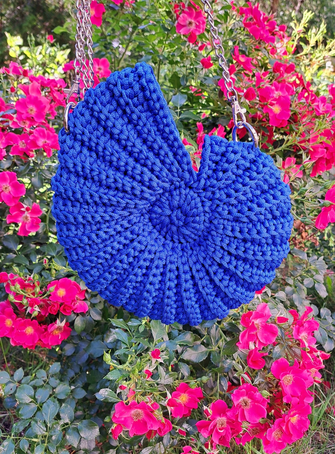 Navy Blue Seashell Crochet Bag Ocean-inspired Handbag Unique Beach ...