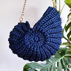 Navy Blue Shell Bag Handmade Crochet Seashell Purse, Boho Chic Clutch ...