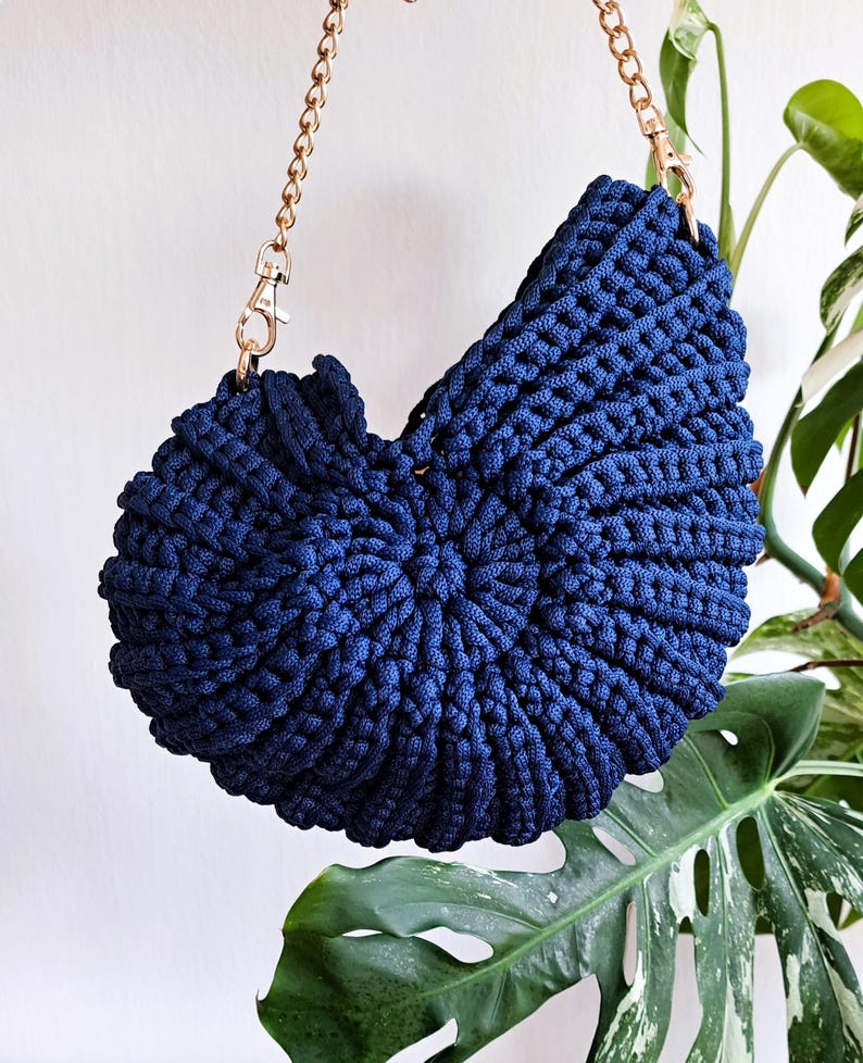 Navy Blue Shell Bag Handmade Crochet Seashell Purse, Boho Chic Clutch ...
