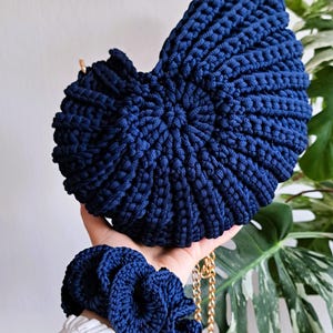 Navy Blue Shell Bag Handmade Crochet Seashell Purse, Boho Chic Clutch ...