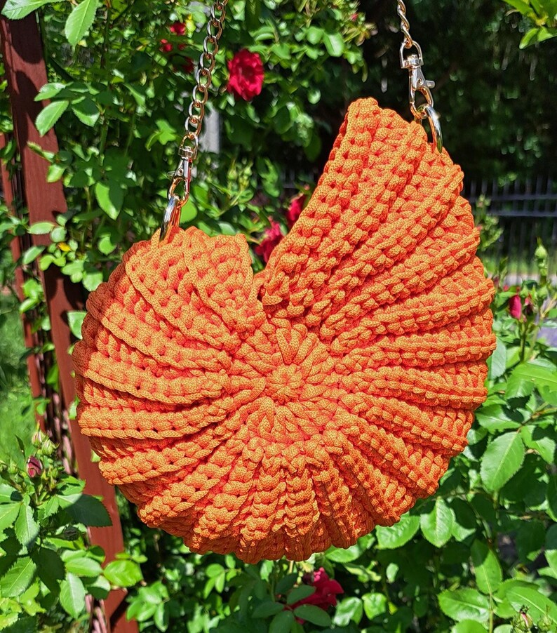 Orange Shell Bag Handmade Crochet Seashell Purse, Vibrant Coastal ...