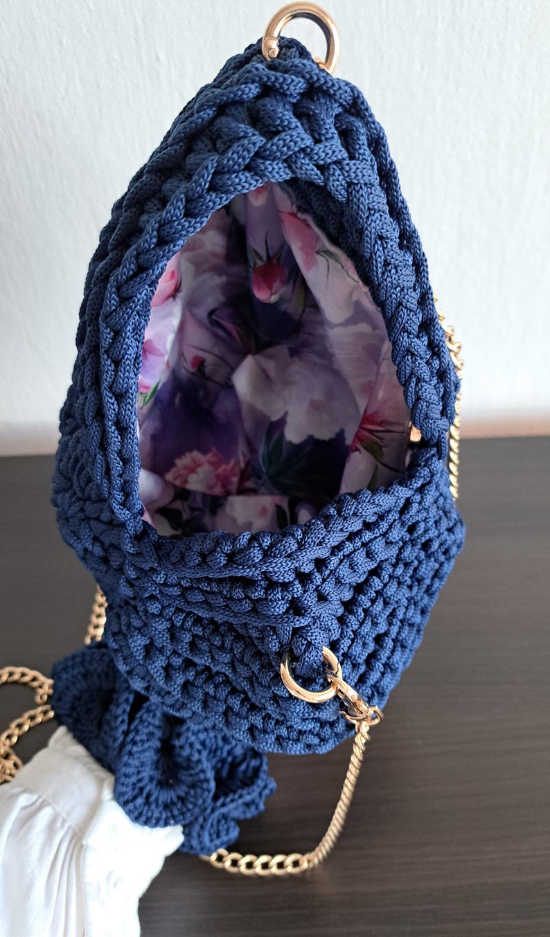 Navy Blue Shell Bag Handmade Crochet Seashell Purse, Boho Chic Clutch ...