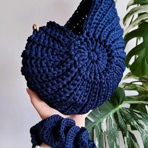Navy Blue Shell Bag Handmade Crochet Seashell Purse, Boho Chic Clutch ...