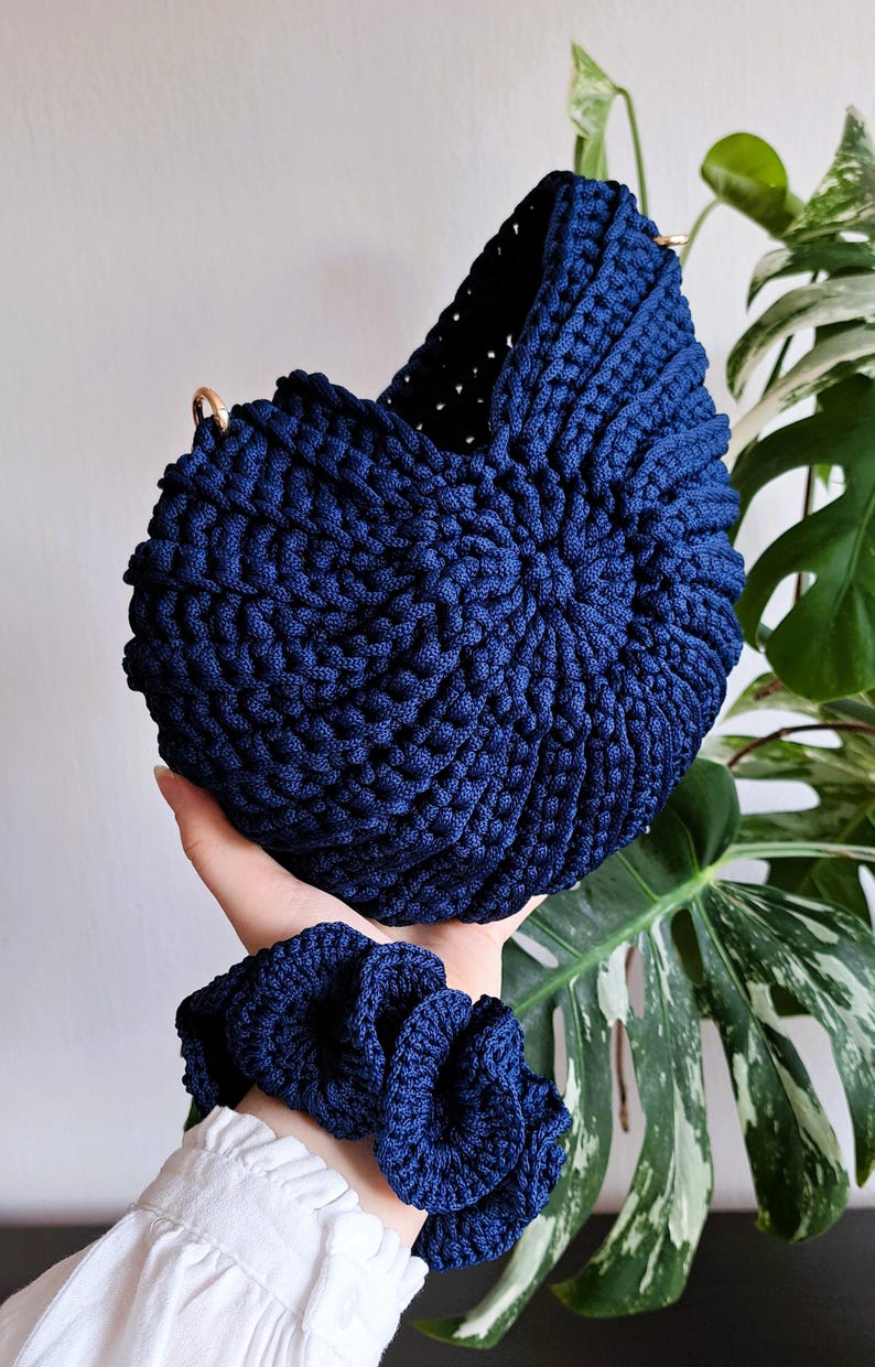 Navy Blue Shell Bag Handmade Crochet Seashell Purse, Boho Chic Clutch ...