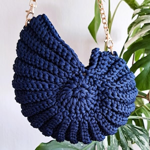 Navy Blue Shell Bag Handmade Crochet Seashell Purse, Boho Chic Clutch ...