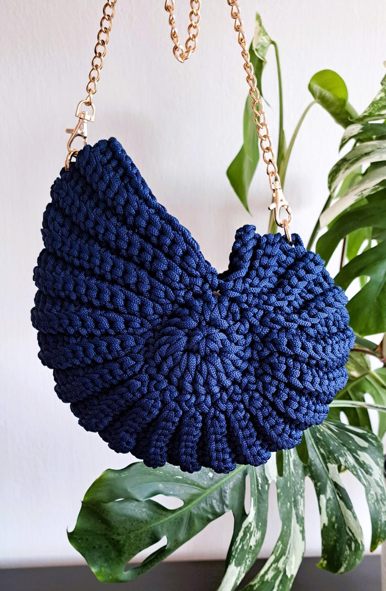 Navy Blue Shell Bag Handmade Crochet Seashell Purse, Boho Chic Clutch ...