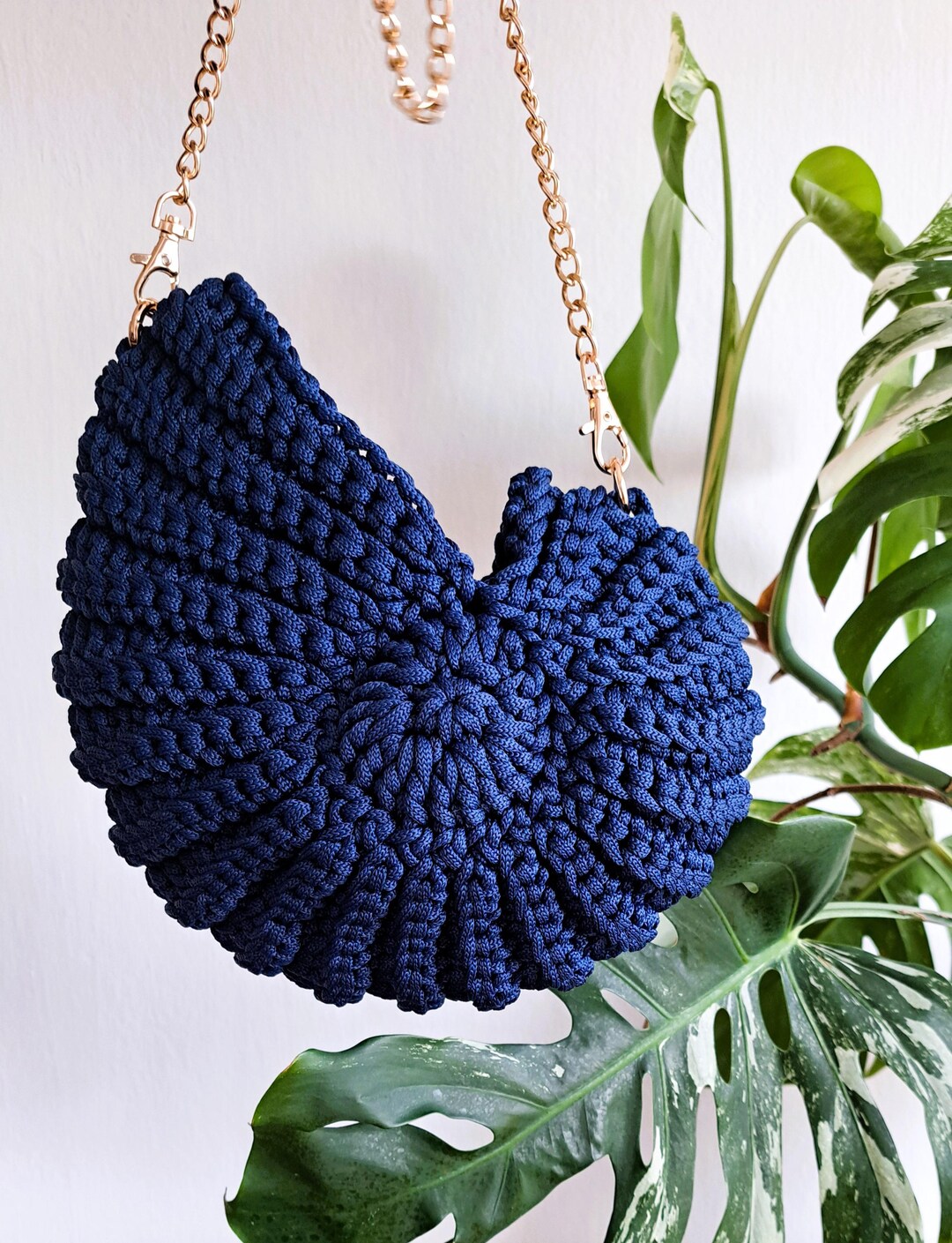 Navy Blue Shell Bag Handmade Crochet Seashell Purse, Boho Chic Clutch ...