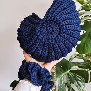 Navy Blue Shell Bag Handmade Crochet Seashell Purse, Boho Chic Clutch ...