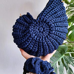 Navy Blue Shell Bag Handmade Crochet Seashell Purse, Boho Chic Clutch ...