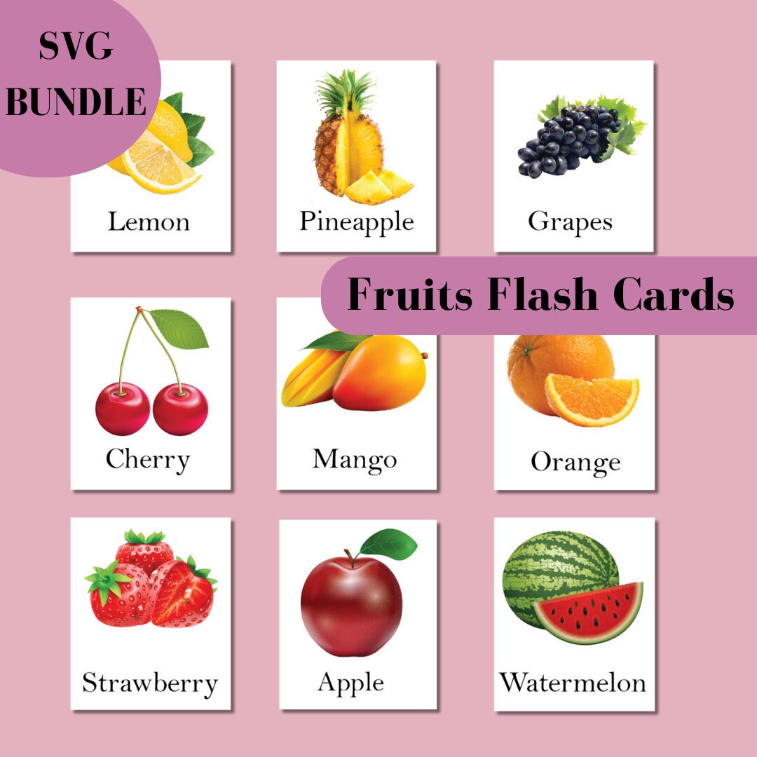 Fruit Svg Printable Flashcards for Kids, Toddler Busy Book, Toddler ...