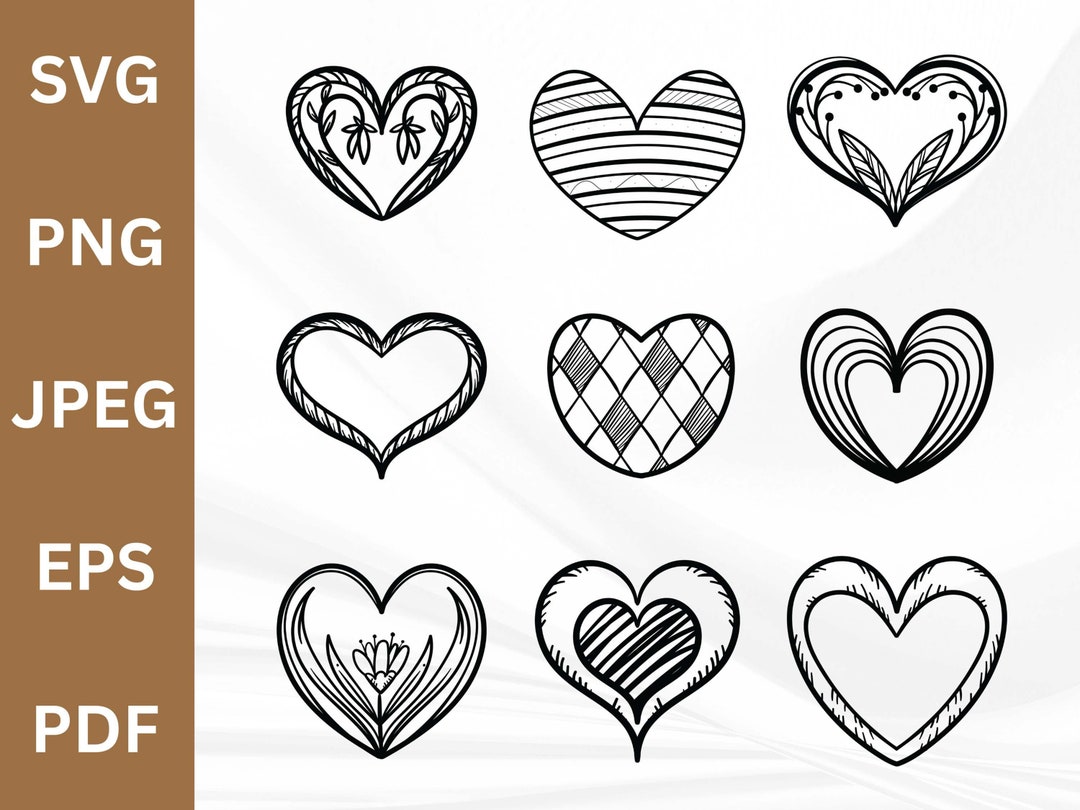 Heart Outline Svg Digital Download, Printable Hearts Bundle Pack for ...