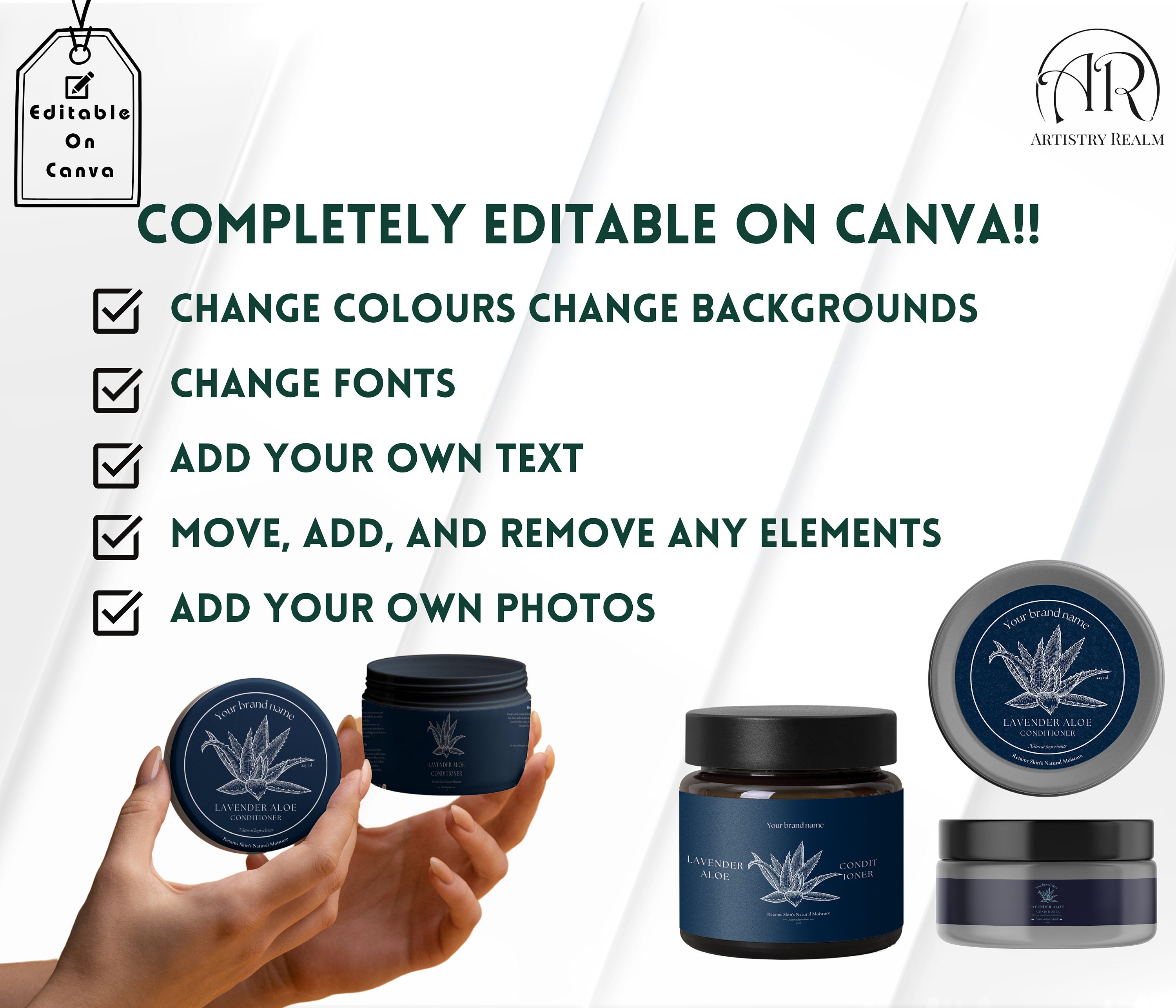 Cosmetic Label Template, Custom Jar Labels, Skincare Products Branding ...