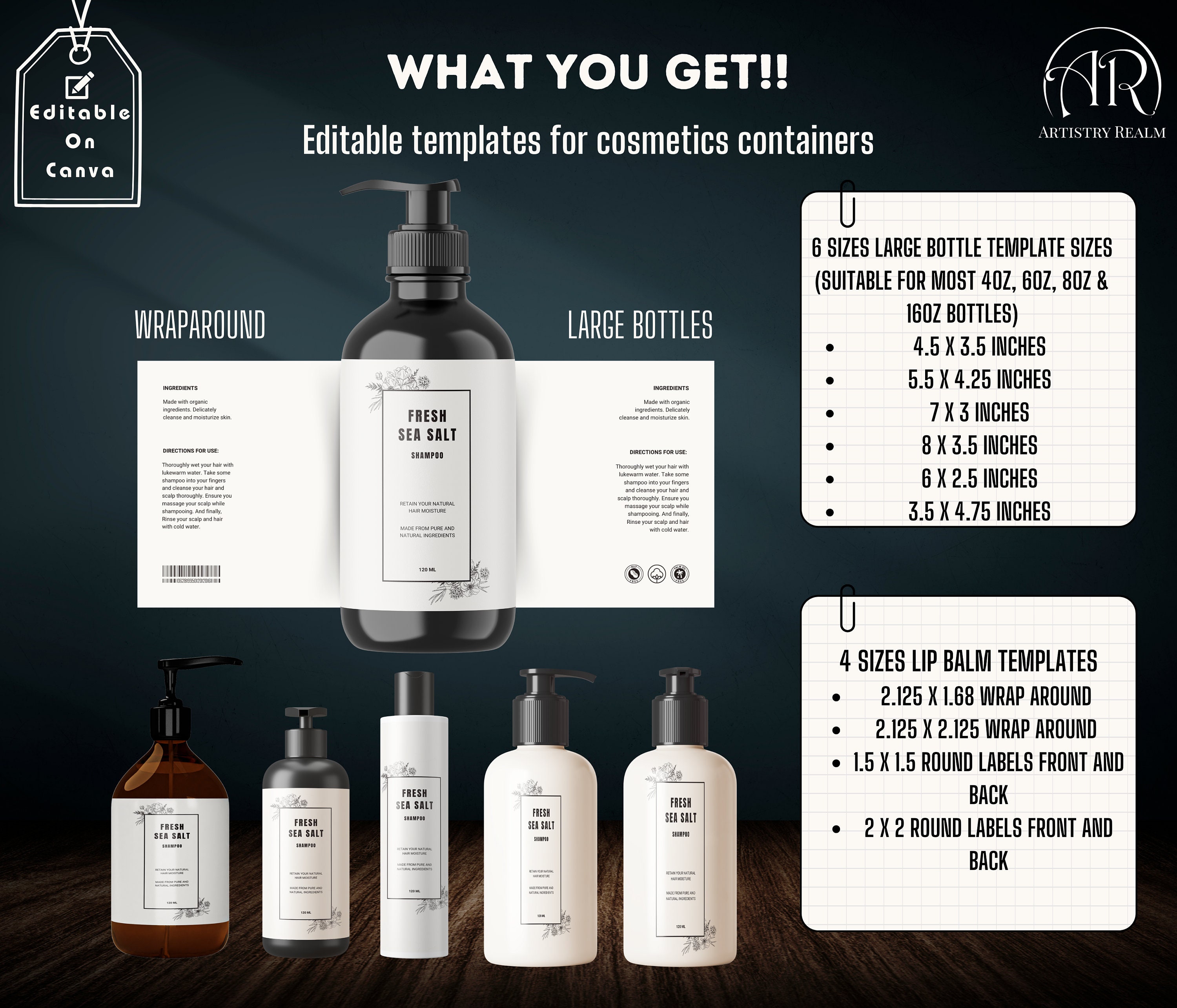 40 Cosmetic Label Template, Custom Jar and Bottle Labels, Skincare ...