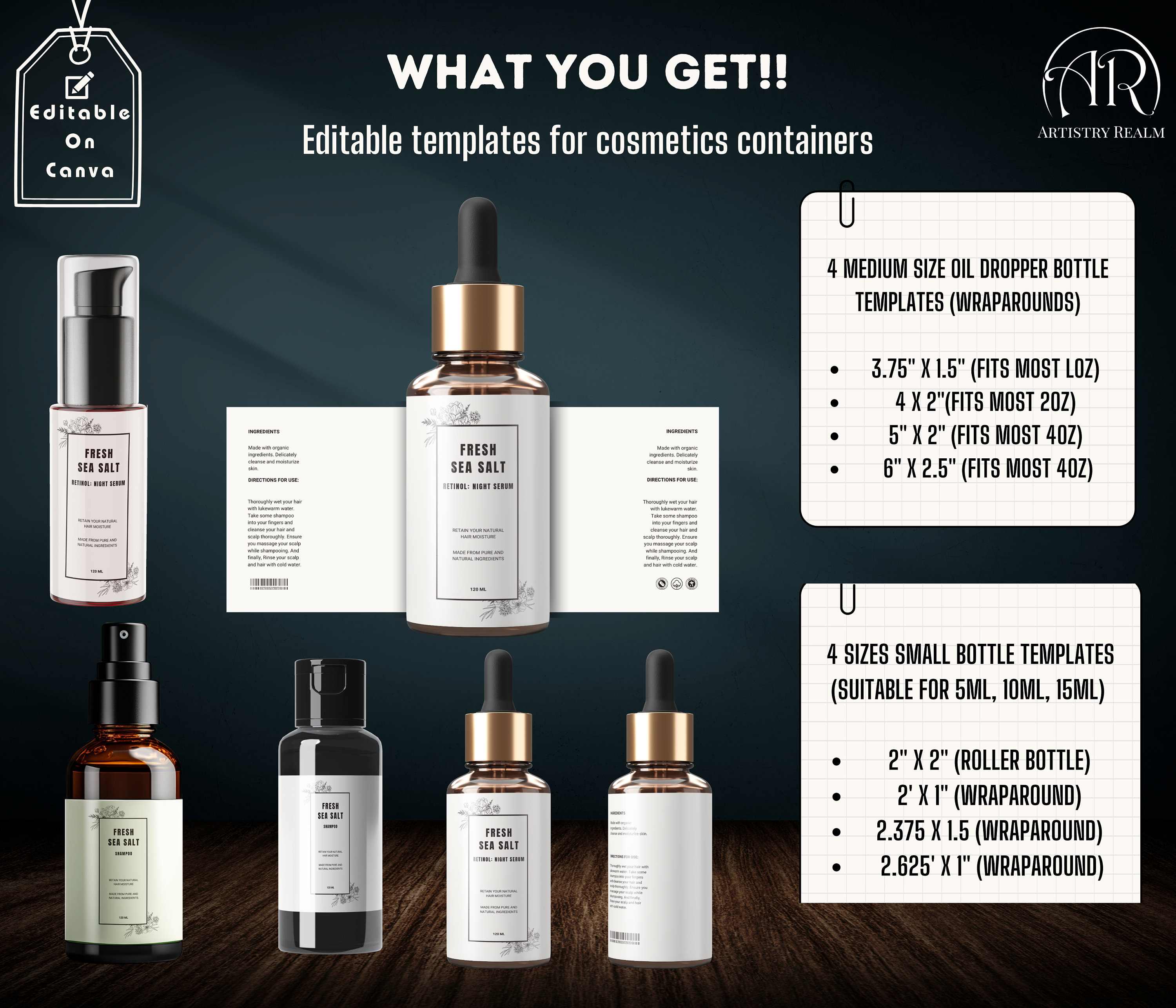 40 Cosmetic Label Template, Custom Jar and Bottle Labels, Skincare ...