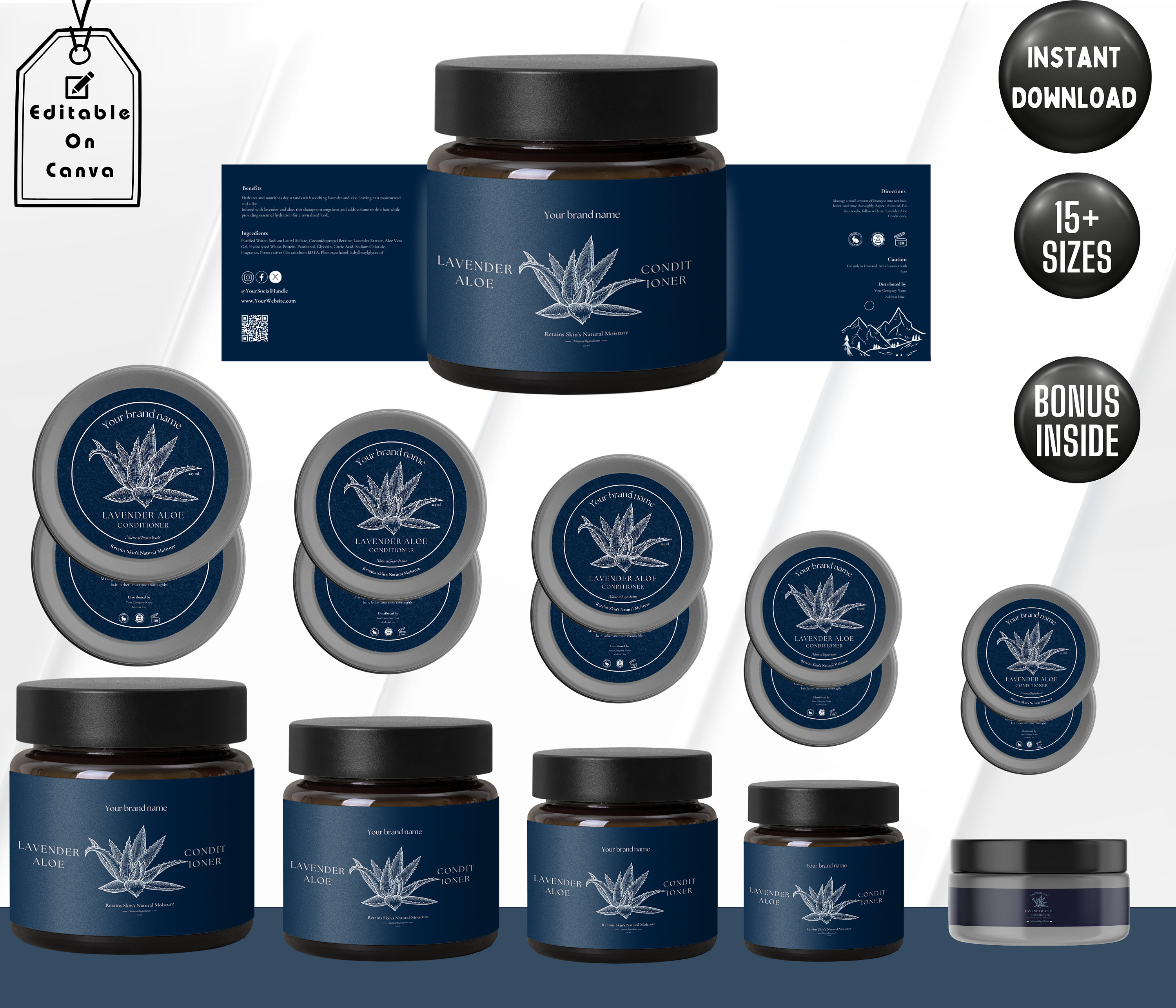 Cosmetic Label Template, Custom Jar Labels, Skincare Products Branding ...