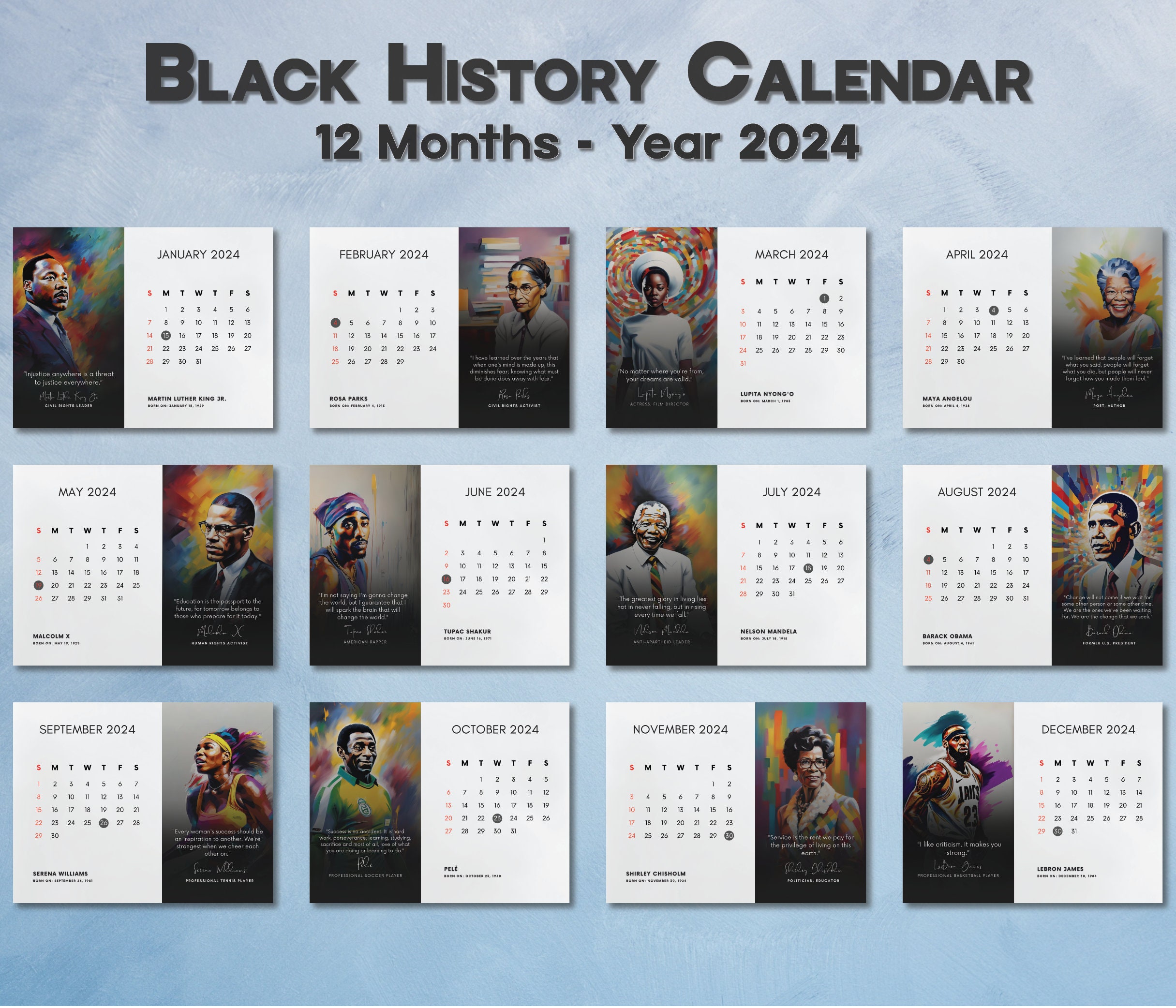 2024 Black History Calender, Juneteenth 2024 Calender, Bulletin Board ...