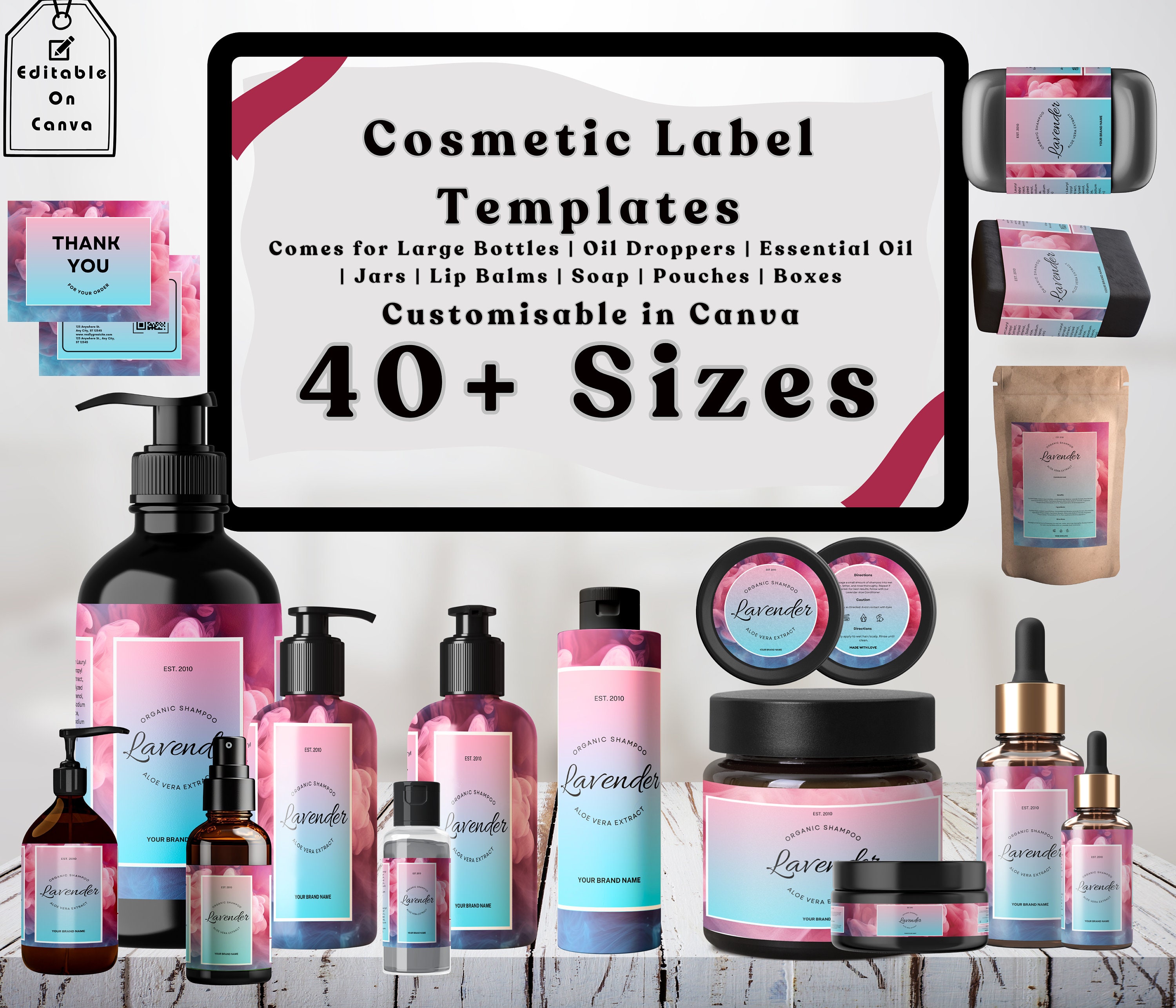 40 Cosmetic Label Template, Custom Jar and Bottle Labels, Skincare ...