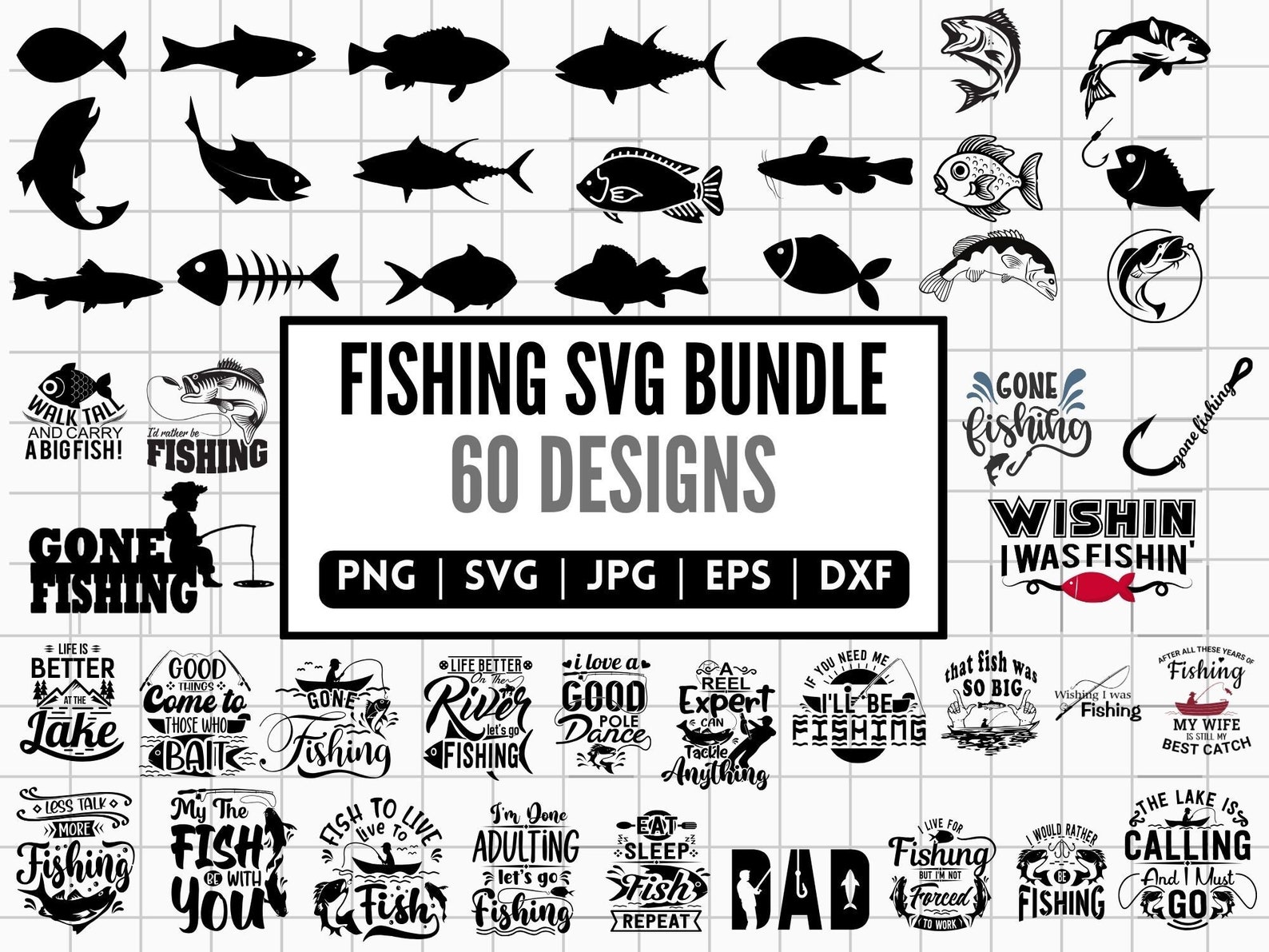 60 Fishing SVG Bundle, Fishing Cut Files, Laser Files, Fishing ...
