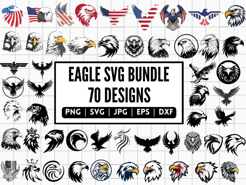 70 Eagles SVG Bundle, Eagle PNG Files, Eagle Cliparts, American Flag ...