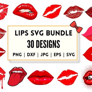 Lips Clip Art Bundle, Kiss Lips Svgs, Dripping Lips, Licking Lips ...