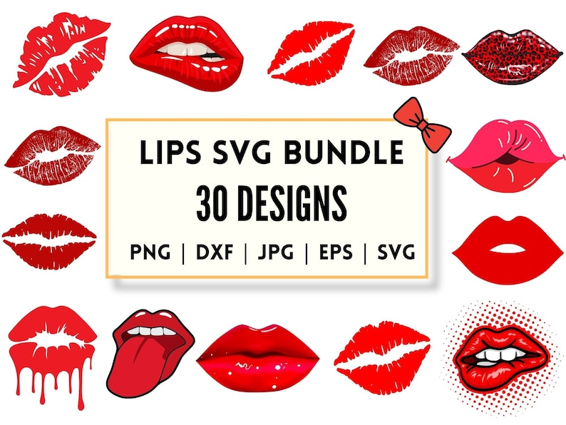 Lips Clip Art Bundle, Kiss Lips Svgs, Dripping Lips, Licking Lips ...