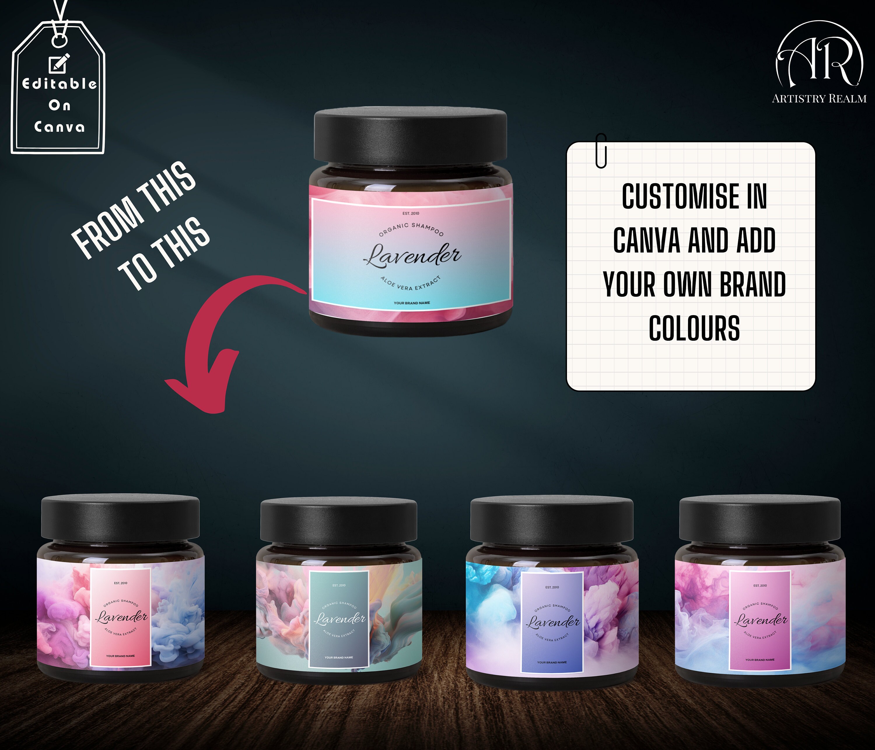 40 Cosmetic Label Template, Custom Jar and Bottle Labels, Skincare ...