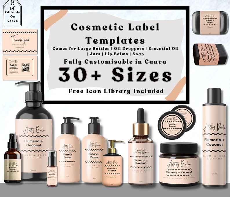 EDITABLE Cosmetic Label Template, Skincare Products Branding, Custom ...